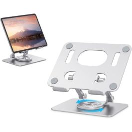 Aluminum Foldable Tablet Stand with 360 Degree Rotating Base Silver